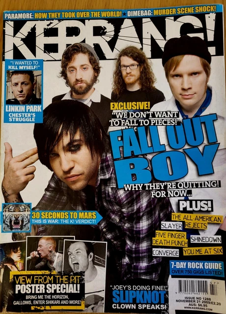 FALL OUT BOY Kerrang Magazine 1288 November 21 2009 Fob Cover £1.86 ...