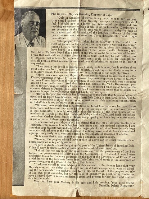 VINTAGE WW2 Leaflet FDR Letter To Hirohito In Japanese and English 1942 ...