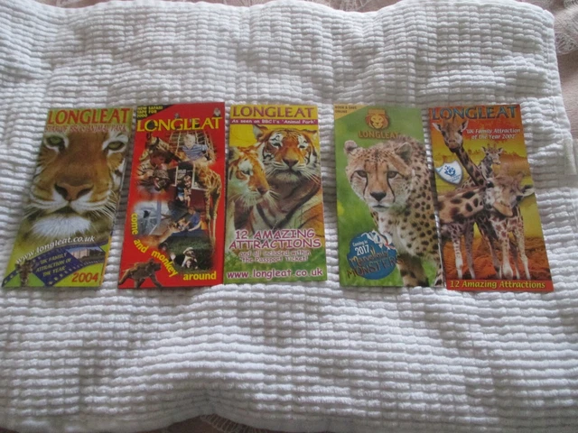 LONGLEAT SAFARI PARK Zoo Leaflets x 5 2000, 2001, 2002, 2004, & 2017 ...