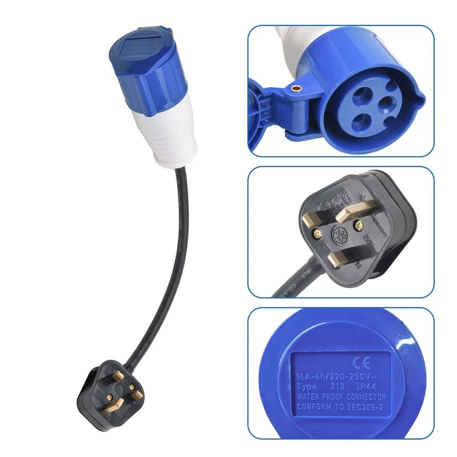 HEAVY DUTY CARAVAN Motorhome 13A Plug To 16A Socket 240V Mains Hook Up ...