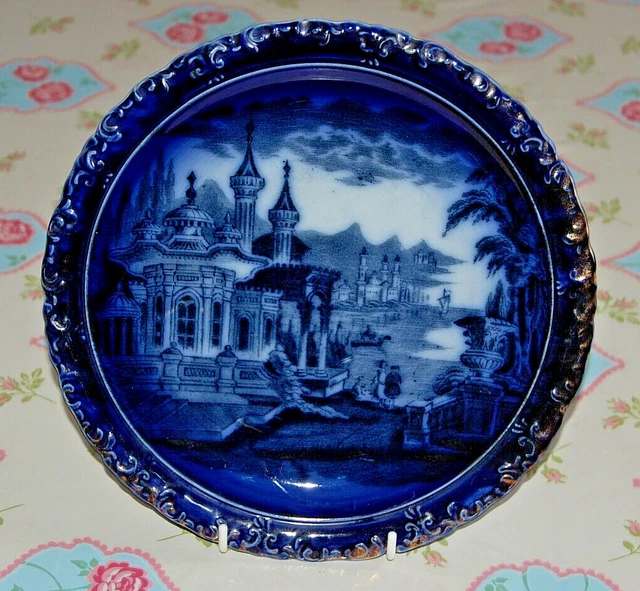 VICTORIAN FLOW BLUE Wall Plate, Cabinet Plate, Continental Lake Side ...