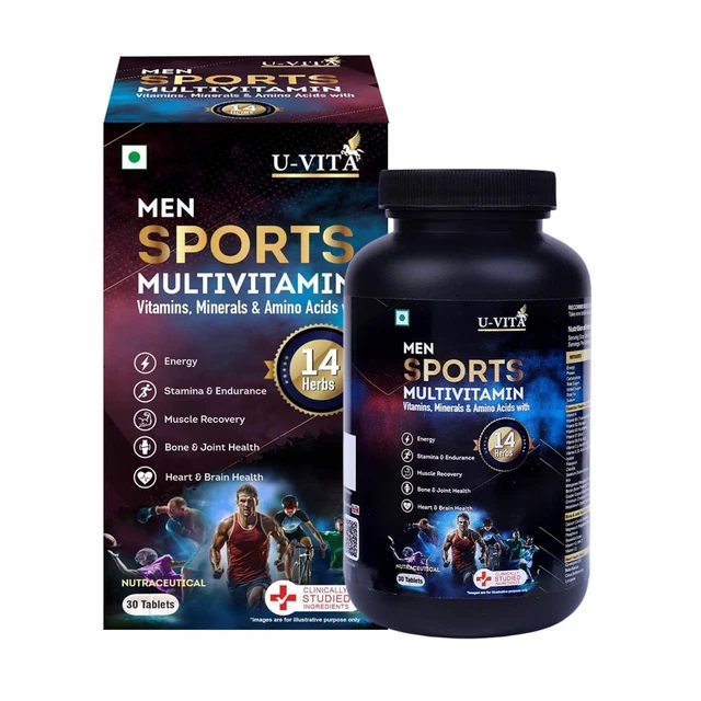 U-VITA MEN SPORTS Multivitamin | 46 Essential Vitamins, Minerals, 30 ...