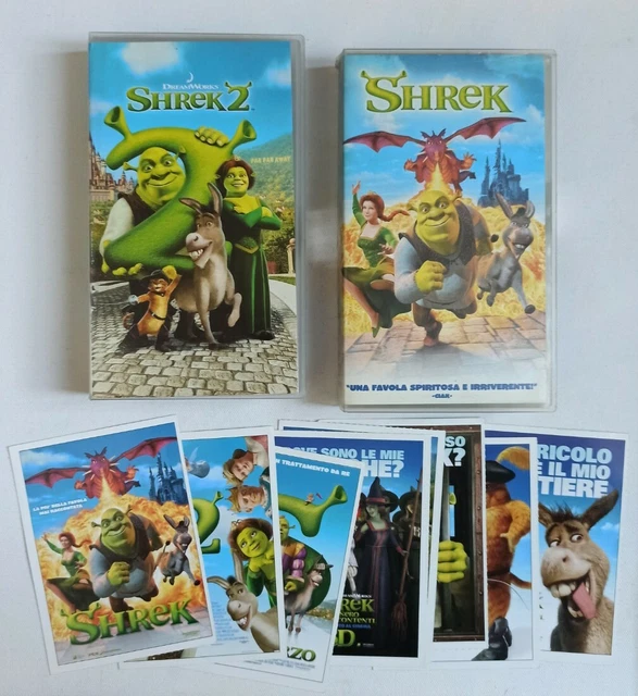 VHS SHREK 1 & 2 ( Dreamworks 2001 2004) + 8 locandine schede (da ...
