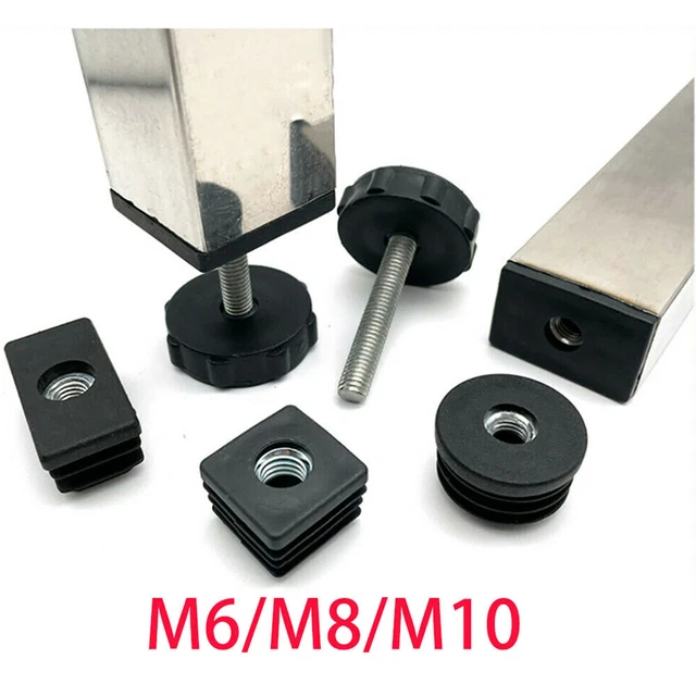 M6/8/10 SQUARE THREADED End Cap Tube Plug Inserts Adjustable Table Feet ...