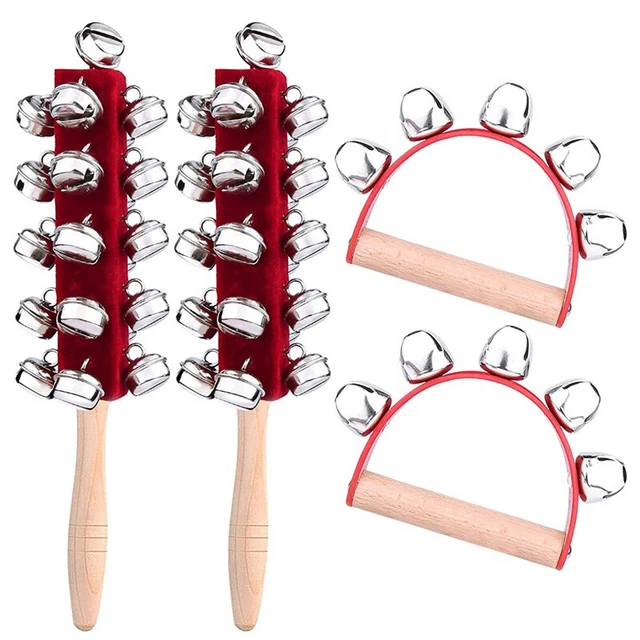 WOODEN HAND SLEIGH Bells Handhold Bells Rattles Musical Instruments ...