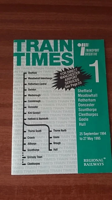 BRITISH RAIL REGIONAL Railways 1994/95 train timetable Sheffield-Hull ...
