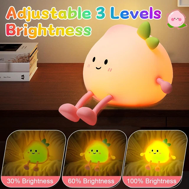 PEACH NIGHLIGHT KIDS, Cute Lamp Touch Control Dimmable Soft Silicone ...