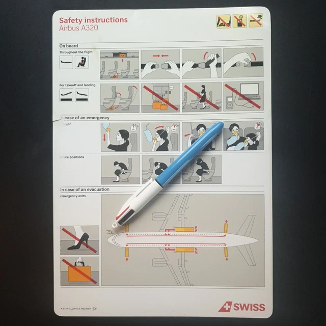 SWISS AIRLINES AIRBUS A320 safety card size A4 ex swissair EUR 3,90 ...
