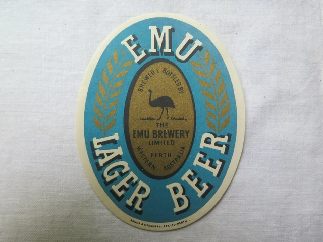 EMU LAGER BEER LABEL BREWED & BOTTLED by EMU BREWERY Ltd PERTH W A ...