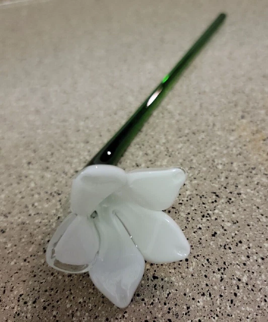 VINTAGE HAND BLOWN Art Glass Flowers Long Stem Flowers Murano Style Art ...