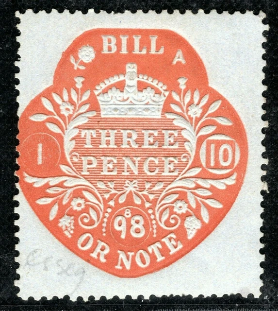 GB QV REVENUE Stamp *BLUED PAPER* 3d Red BILL OR NOTE (1898) Mint MM ...