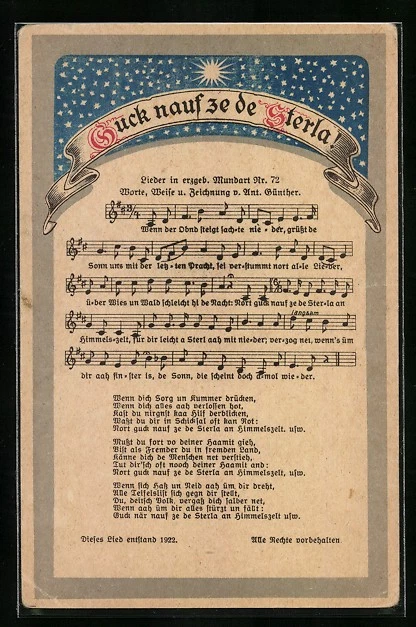 LIED-AK ANTON GÜNTHER Nr.72: Lied Guck nauf ze de Sterla EUR 10,00 - PicClick DE