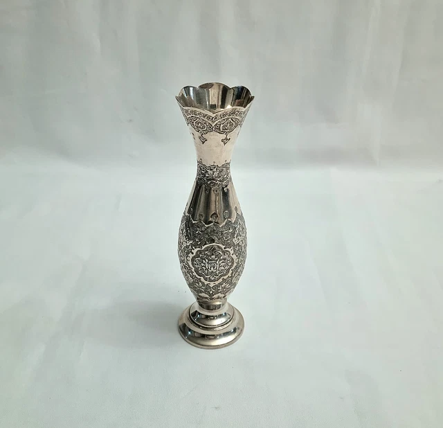 ANTIQUE MIDDLE EASTERN solid silver vase with fine chasing, 840 silver ...