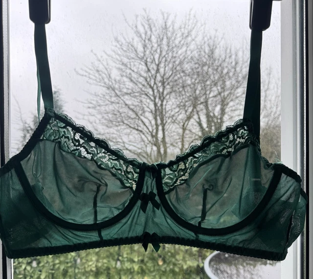 Very Sheer Emerald Green Sheer Bra Size Approx 36d 5 92 Picclick Uk