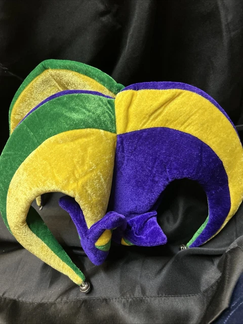 3 POINT COURT Jesters Hat GreenPurple Yellow W/Bells Costume One Size ...
