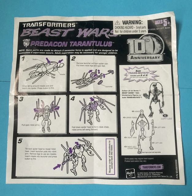 TRANSFORMERS BEAST WARS Predacon Deluxe Tarantulas 10th Anniversary ...
