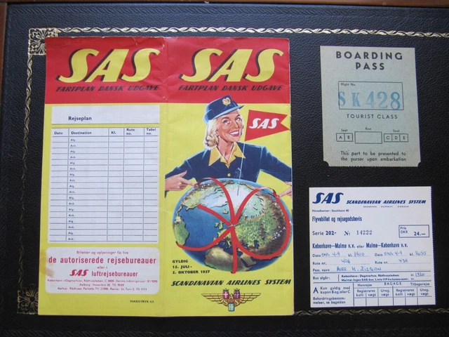 SAS SCANDINAVIAN AIRLINES timetable flugplan 15/7-5/10/1957 ticket ...