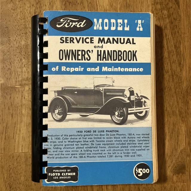FORD MODEL A Service Manual and Owners Handbook 1961 RARE SPIRAL Floyd ...