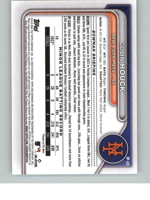 2024 BOWMAN COLIN Houck BP-123 Prospects New York Mets EUR 1,70 ...