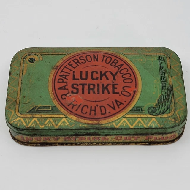 VINTAGE LUCKY STRIKE geschnittener Stecker Tabakdose R.A. Patterson ...