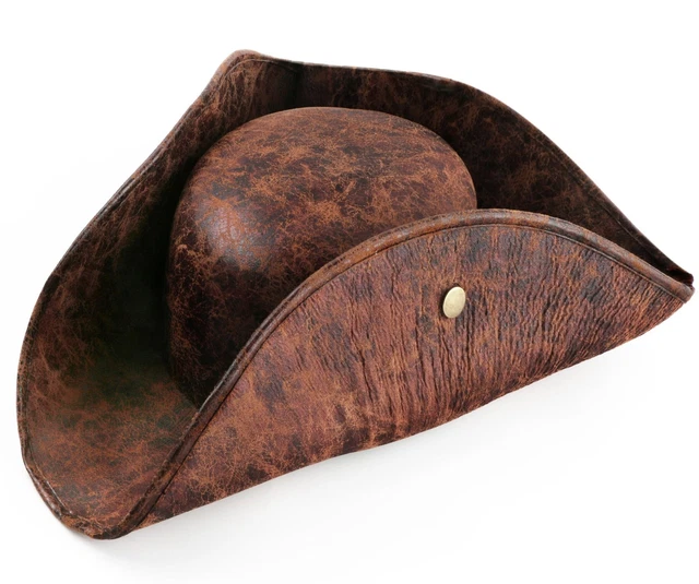 PIRATE HAT WOMEN Tricorn Brown Leather Faux Vintage Wrinkle Distressed ...