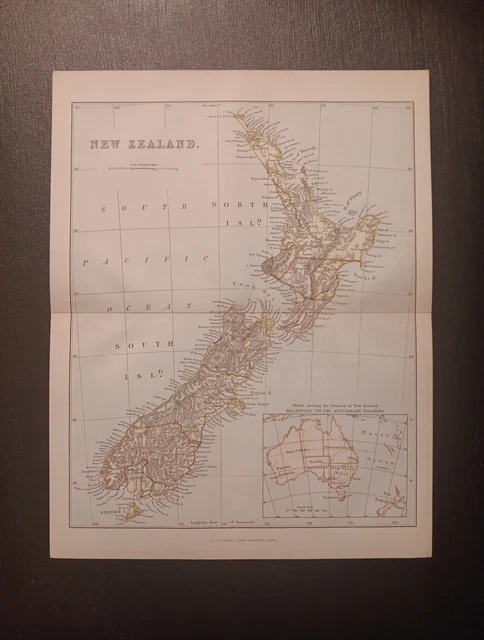 ANTIQUE 1895 MAP Of New Zealand William Mackenzie 32cm X 25cm £10.00 ...