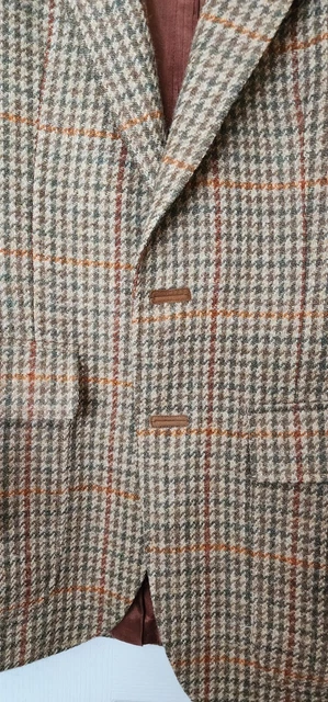 DAKS HARRY ROSEN Selby Flannel Wool Check Suede Trim Blazer Jacket 38 ...