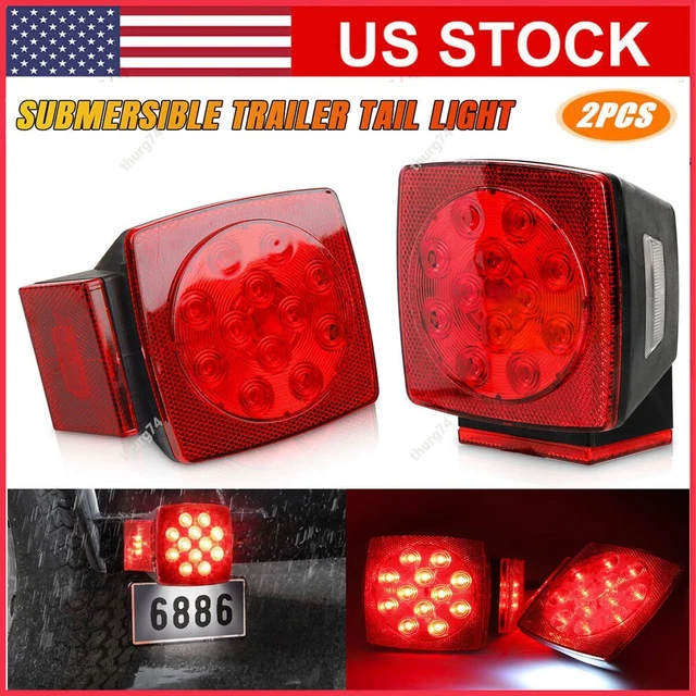 REAR LED SUBMERSIBLE Square Trailer Tail Lights Kit Boat Truck ...