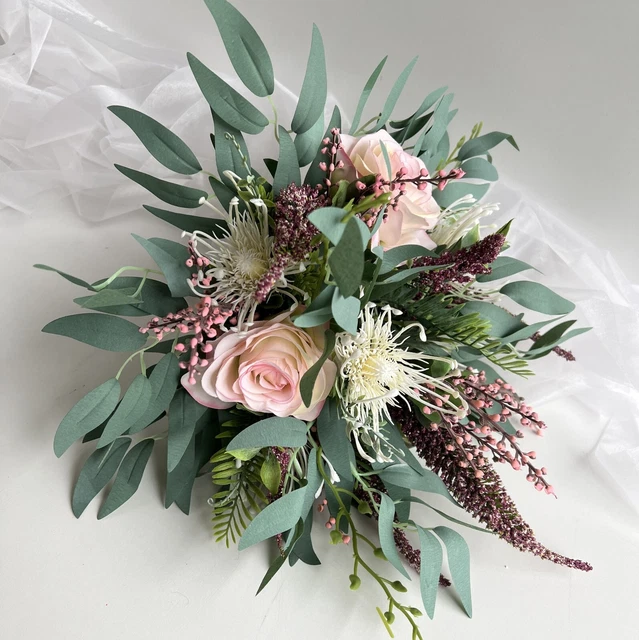 AUSTRALIAN NATIVE FLOWERS Wedding Bouquet White Dusty Pink Rose ...