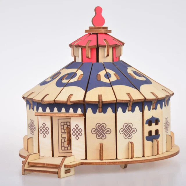 WOOD CRAFT MODEL Wooden Figurine Wooden House Model Wooden Assembly ...