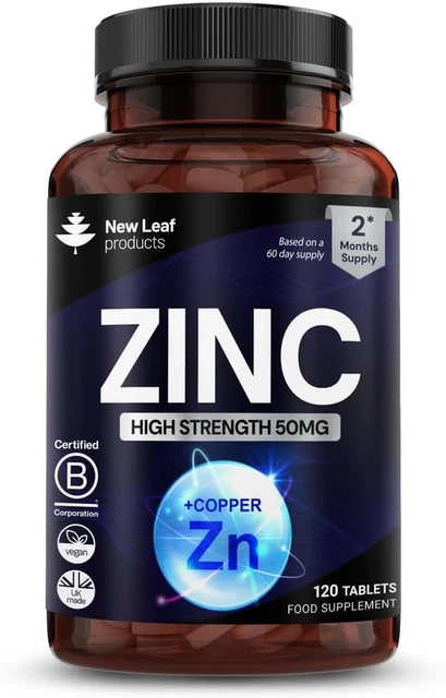 ZINC 50MG HIGH Strength - 120 Zinc Tablets (2 Month Supply) High ...