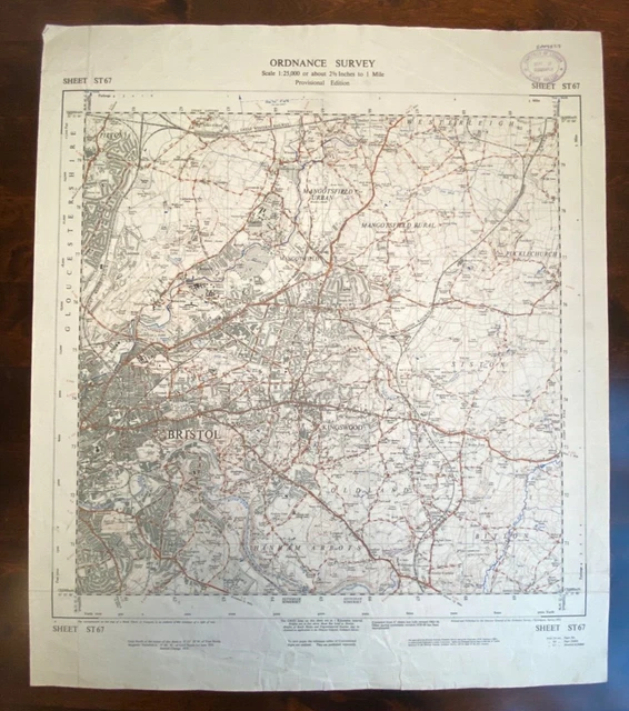 OS MAP SHEET ST67 West BRISTOL Area Provisional First Edition 1951 OS ...