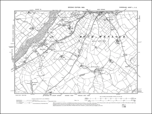 MUCH WENLOCK SOUTH, old map Shropshire 1903: 50SE repro £18.99 ...