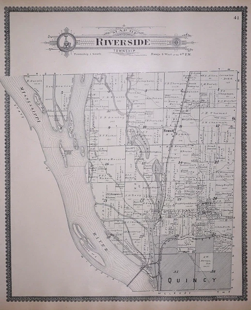 1901 PLAT MAP ~ RIVERSIDE Twp., ADAMS Co., ILLINOIS ~ Free S&H-(15x17 ...