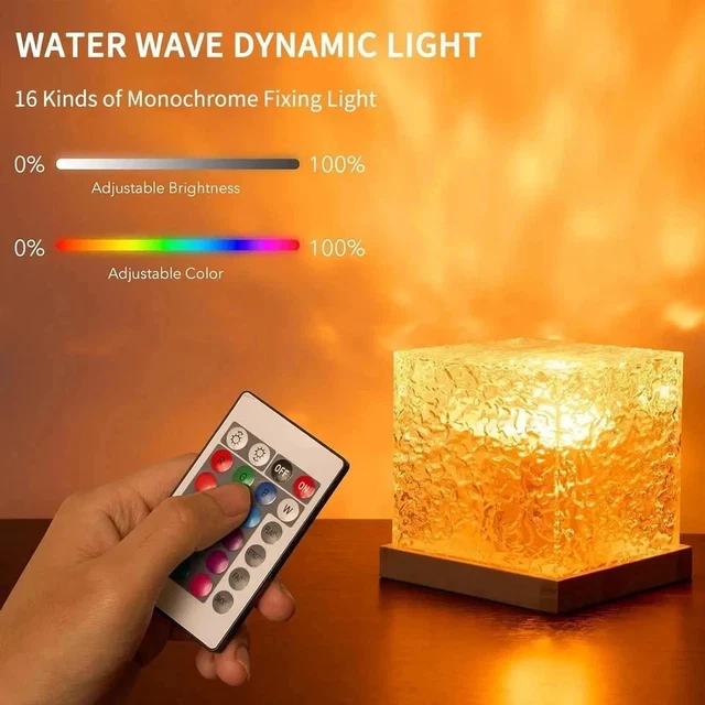 CUBE NORTHERN LIGHTS Water Wave Night Light W/Remote Led Atmosphere ...