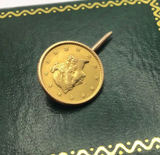 1853 LIBERTY HEAD Gold One Dollar Coin, Type 1, With Added Stick/Pin £ ...