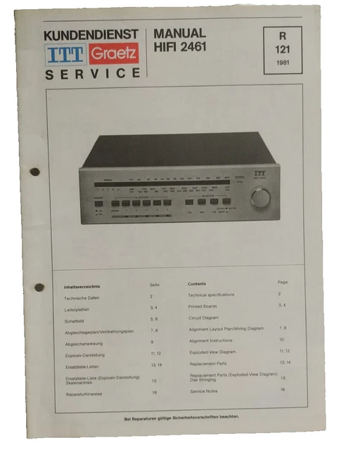ITT SERVICE MANUAL Reparaturanleitung Schaltpläne Tuner / Amplifier HIFI 2461 EUR 15,00 ...