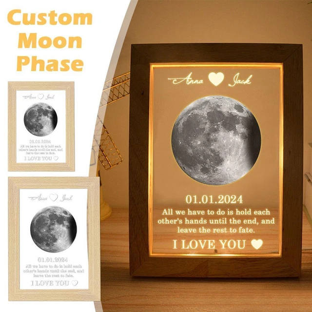 CUSTOM MOON PHASE Frame Lamp Wood Lunar Night Light Frame Personalized ...