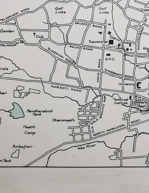 1959 INDIA INDIAN Pakistan Tourist Map Nagpur Maharaj Baghgout House ...