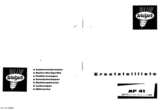 WELGER AP41 BALER Parts Manual (PDF file) SPARE PARTS LIST CATALOGUE EUR 11,67 - PicClick FR