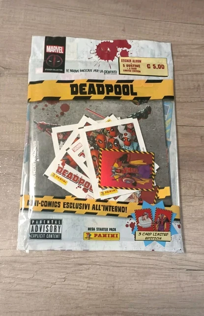 DEADPOOL STICKER ALBUM panini + 5 Bustine Figurine e 3 Limited Card Ed ...