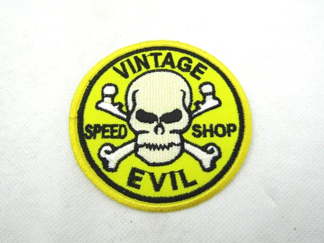 VINTAGE EVIL SPEED SHOP Hot Rod Racing Car Patch Iron on T shirt Cap ...