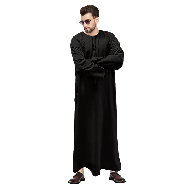 MENS JUBBA UAE THOBE Dishdash Arab Muslim Long Sleeve Omani Cotton Hajj ...