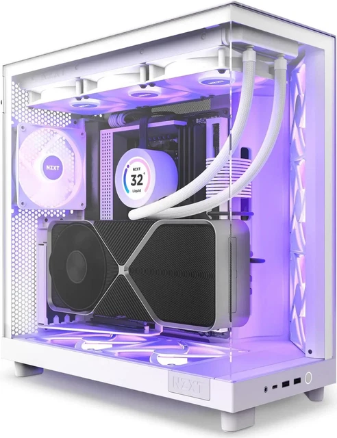 NZXT H6 FLOW RGB Compact Dual-Chamber Mid-Tower Airflow Case, White, CC ...