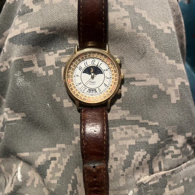 TIMEX WATCH 364T Cell Calendar Day Date Month Moon Phase Watch BAND ...