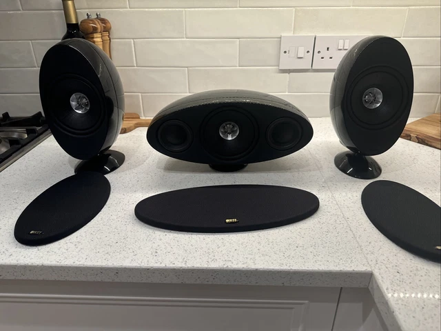 KEF HTS 3001 Egg Satellite Speakers Stereo Pair Gloss Black Surround ...