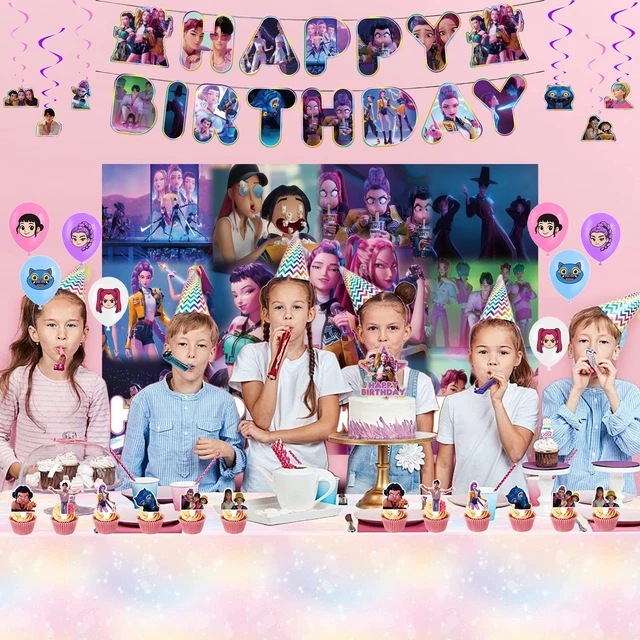 KPOP DEMON HUNTERS Birthday Party Supplies Set Flag Banner Cake Toppers ...