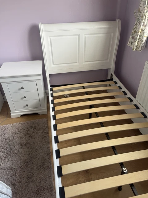 SINGLE WOODEN SLEIGH Style Bed and matching bed side table £130.70 ...