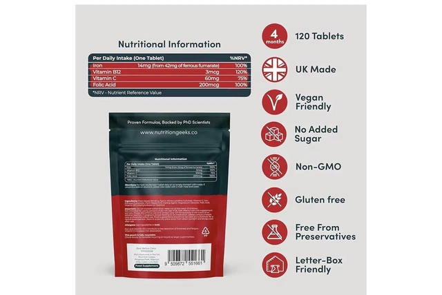 IRON TABLETS HIGH Strength - Energy Tablets with Vitamin C, B12 & Folic ...