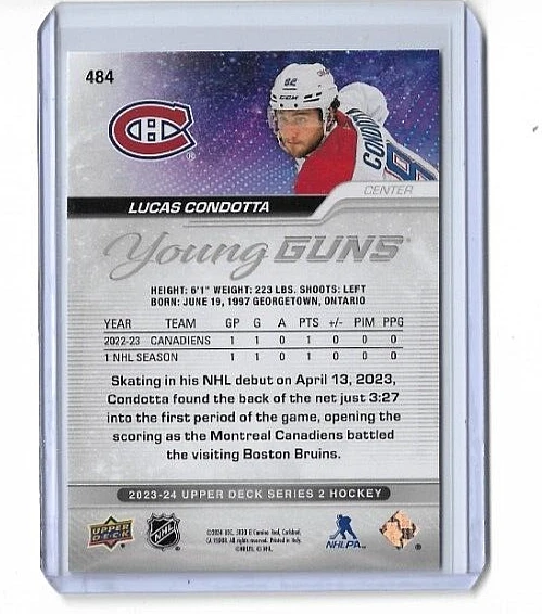 2023-24 UPPER DECK Series 2 Lucas Condotta Young Guns Outburst Silver ...